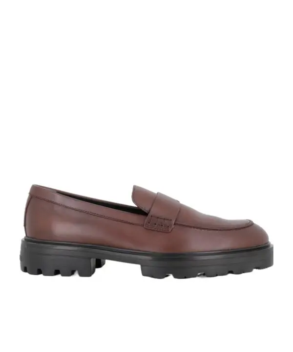 Hogan H673 Round-toe Loafers With Thick Sole - Brown