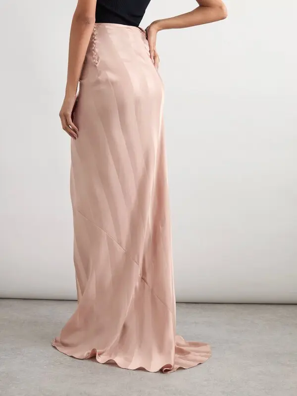Dries Van Noten Twist-front Gathered Silk-satin Jacquard Maxi Skirt - Nude