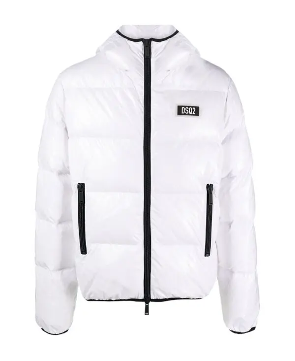 Dsquared2 Logo Patch Hooded Puffer Jacket - White