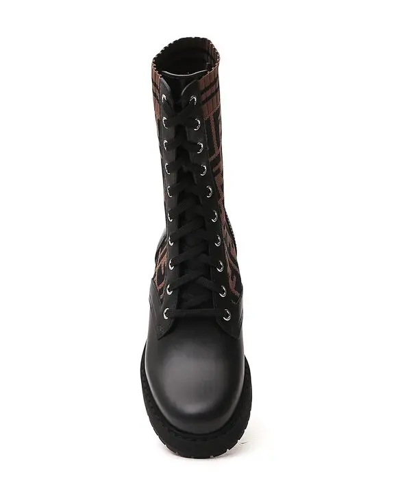 Fendi Leather Biker Boots With Stretch Fabric And Logo Detailing - Black