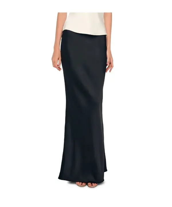 Norma Kamali Satin Fishtail Hem Maxi Skirt - Black