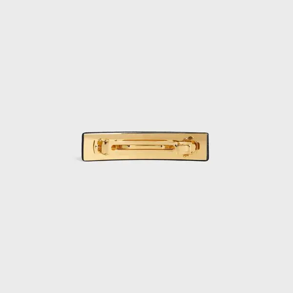 Celine Paris Hair Clip In Lambskin And Brass - Black/gold