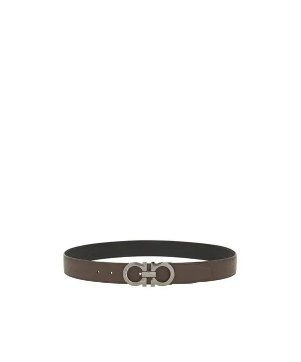 FERRAGAMO Reversible Gancini Belt - Concrete/black