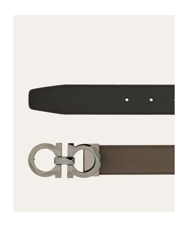 FERRAGAMO Reversible Gancini Belt - Concrete/black