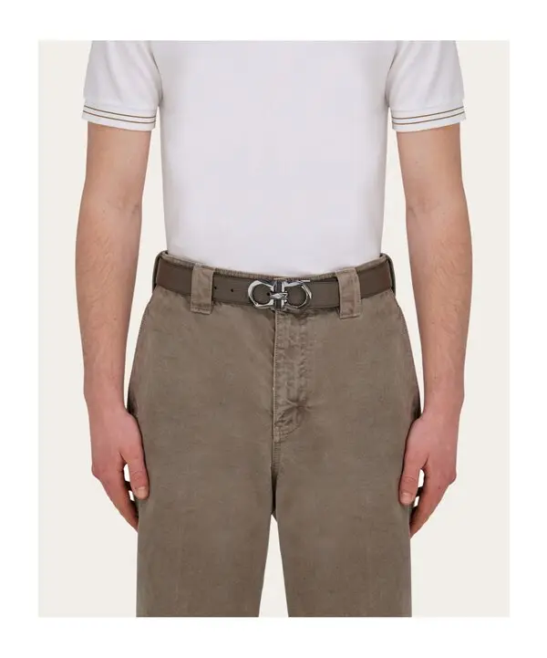 FERRAGAMO Reversible Gancini Belt - Concrete/black