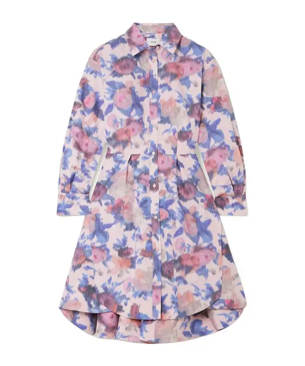 Erdem Asymmetrical Floral Print Mini Shirt Dress