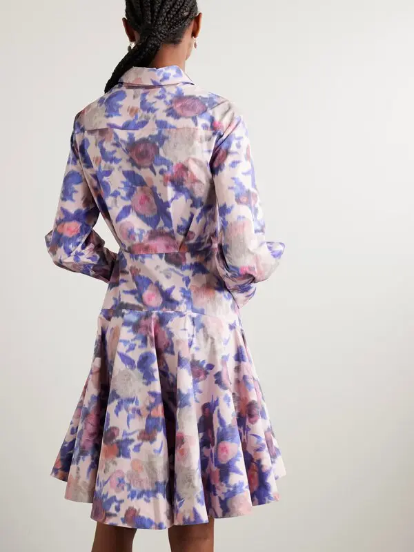 Erdem Asymmetrical Floral Print Mini Shirt Dress