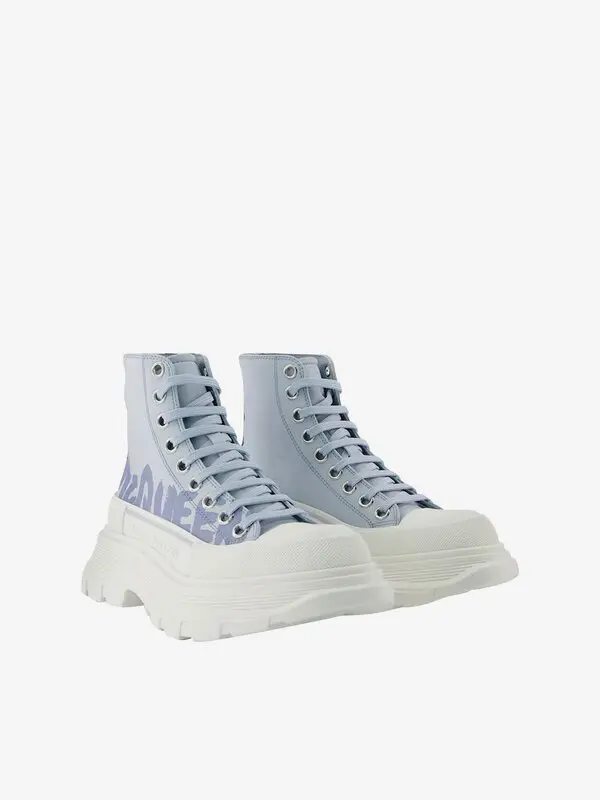 Alexander McQueen Tread Slick High-top Sneakers With Logo Print - Blue