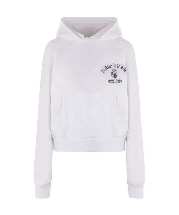 Prada Logo Printed Long-sleeved Hoodie - White