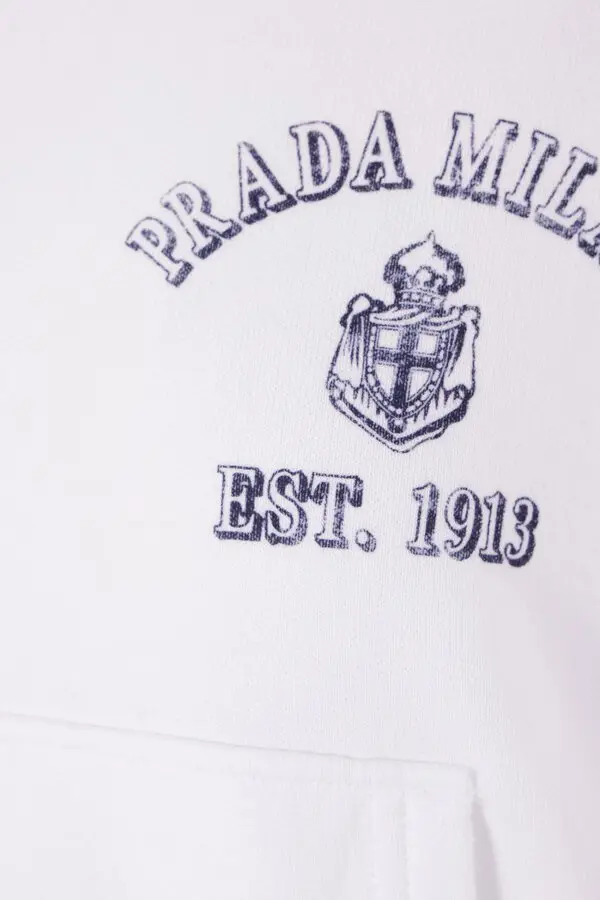 Prada Logo Printed Long-sleeved Hoodie - White