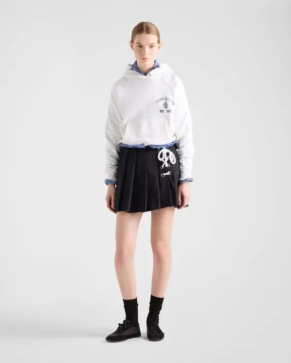 Prada Logo Printed Long-sleeved Hoodie - White