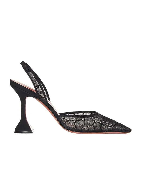 Amina Muaddi Floral Lace High-heeled Sandals - Black