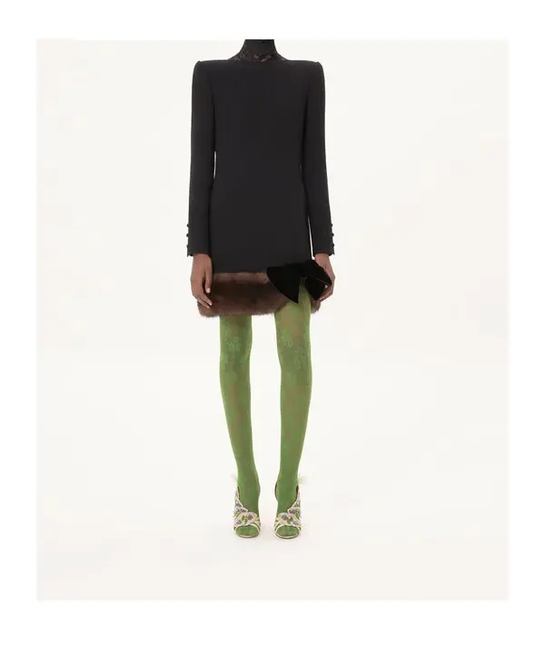 Valentino Garavani Wool Crepe Short Dress With Shearling Trim And Velvet Bow