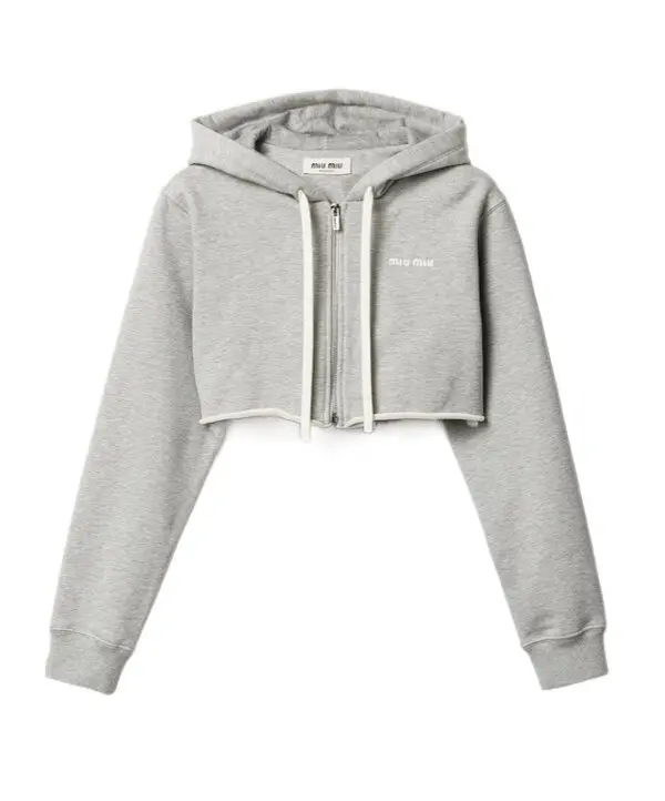 Miu Miu Cropped Zip-up Hoodie With Embroidered Logo