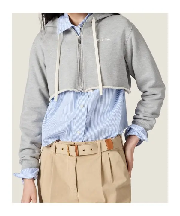 Miu Miu Cropped Zip-up Hoodie With Embroidered Logo