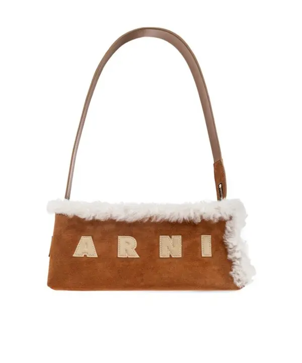 Marni Shearling Trim Shoulder Bag - Brown