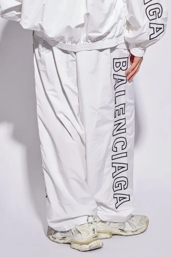 Balenciaga Logo Printed Elastic Waist Trackpants - White