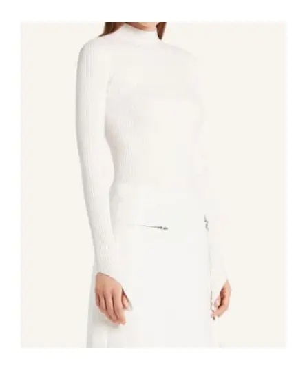 COURREGES Ribbed Mock Neck Long Sleeve Top - White