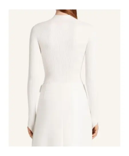 COURREGES Ribbed Mock Neck Long Sleeve Top - White