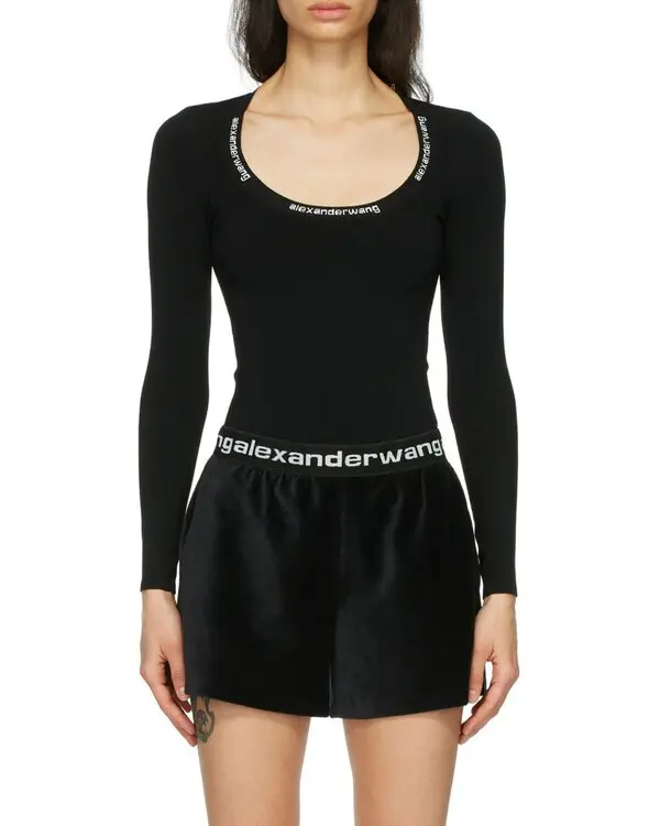 Alexander Wang Logo Tape Scoop Neck Top - Black