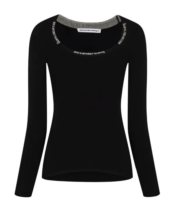 Alexander Wang Logo Tape Scoop Neck Top - No