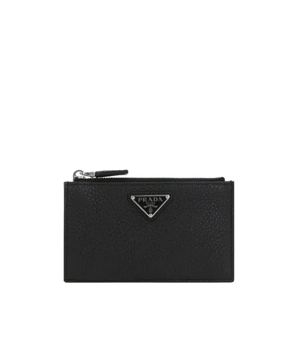 Prada Logo Plaque Zipped Wallet - Black