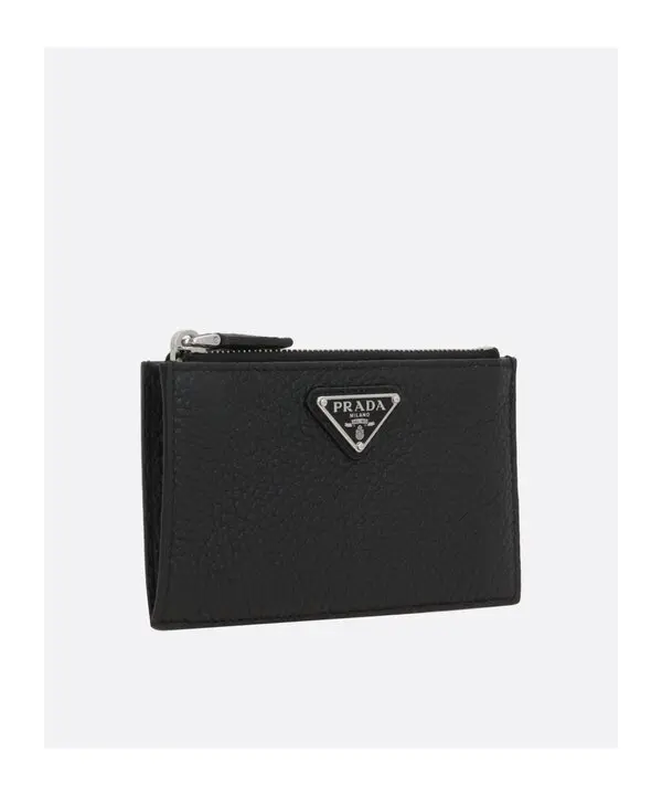 Prada Logo Plaque Zipped Wallet