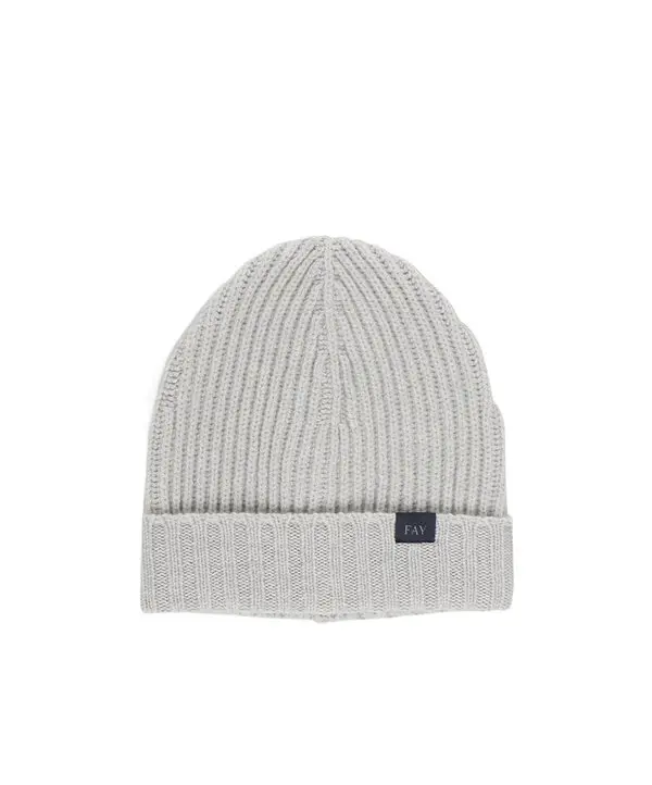 FAY Ribbed Beanie Hat - Gray