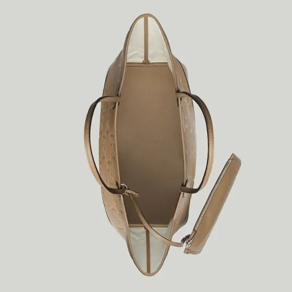 Gucci All-over Logo Embossed Shopper Tote Bag - Brown