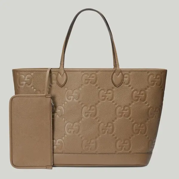 Gucci All-over Logo Embossed Shopper Tote Bag - Brown