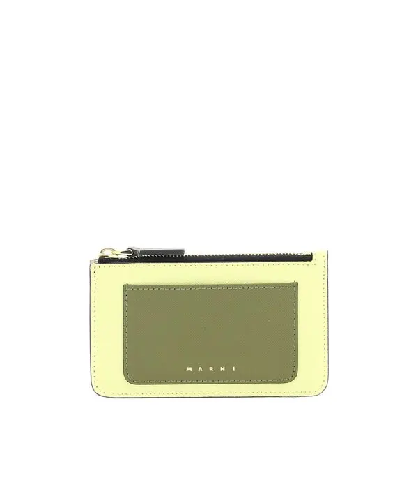 Marni Saffiano Logo Printed Card Case - Yellow