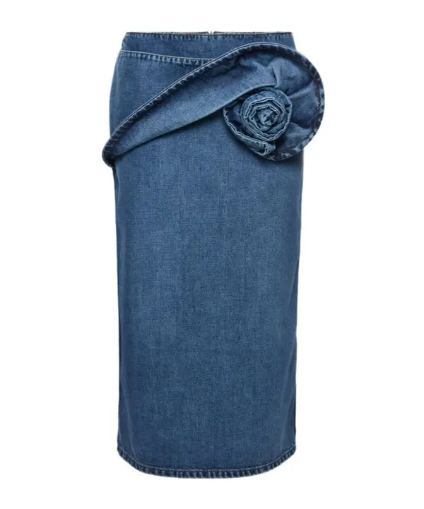 Magda Butrym Rose Detail Denim Midi Skirt