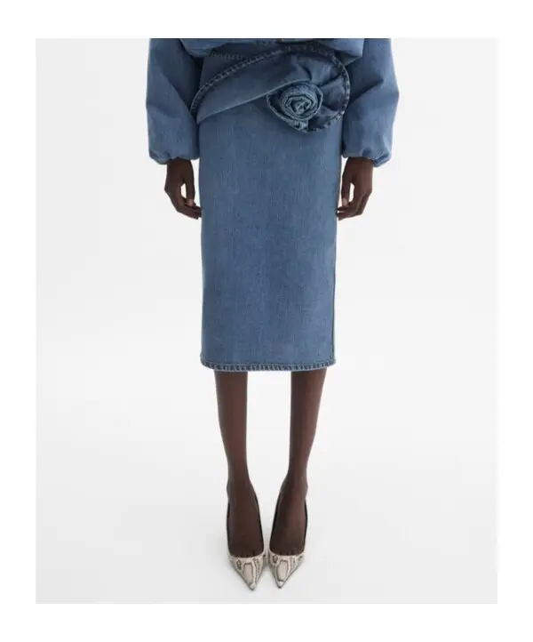 Magda Butrym Rose Detail Denim Midi Skirt