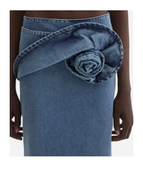 Magda Butrym Rose Detail Denim Midi Skirt