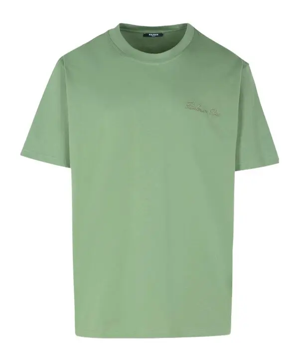 Balmain Logo Embroidered Crewneck T-shirt - Green