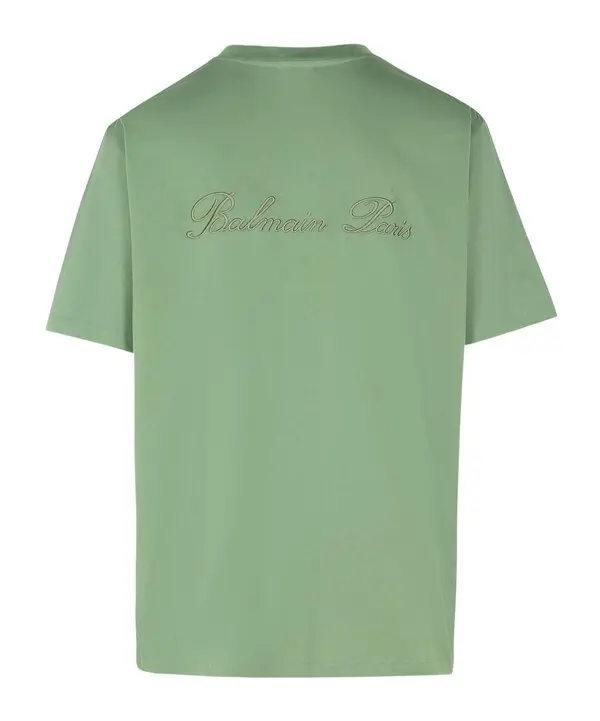 Balmain Logo Embroidered Crewneck T-shirt - Green
