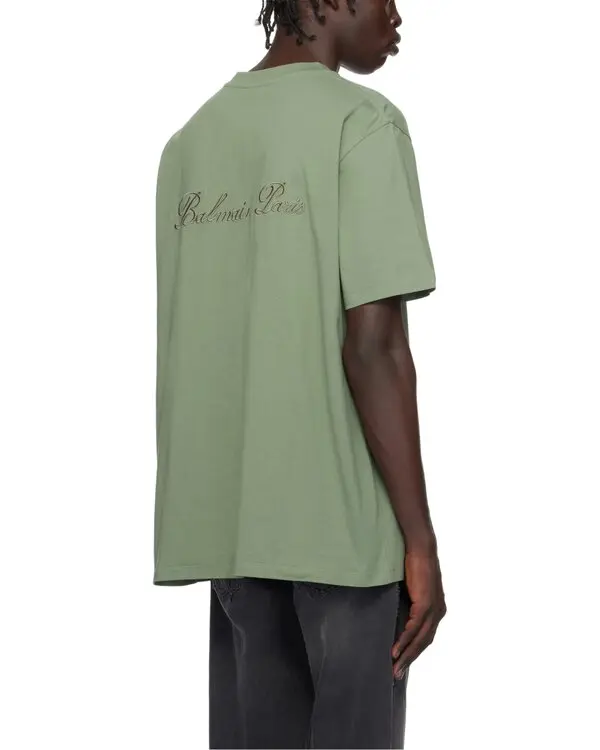 Balmain Logo Embroidered Crewneck T-shirt - Green