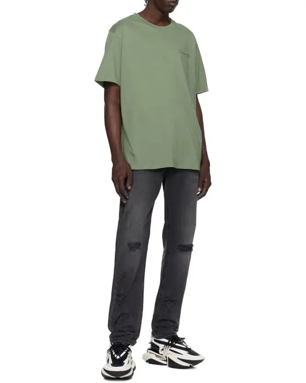 Balmain Logo Embroidered Crewneck T-shirt - Green