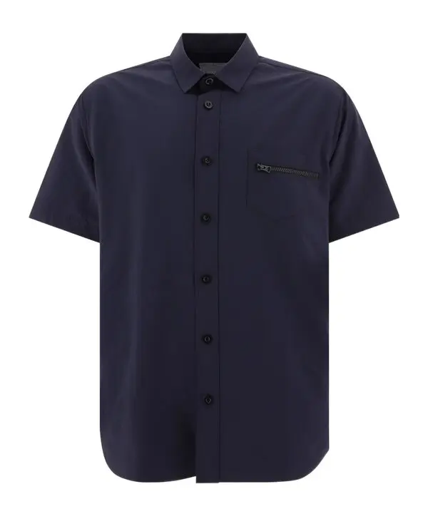 Sacai Zip-pocket Detailed Short Sleeved Buttoned Shirt - Black