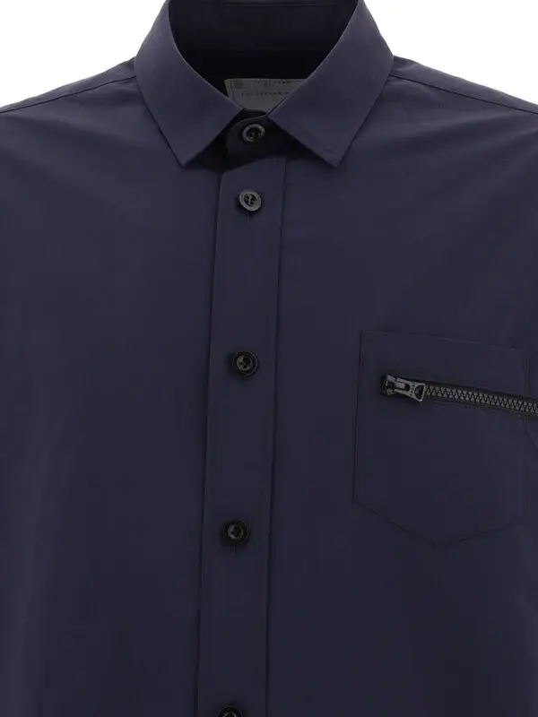 Sacai Zip-pocket Detailed Short Sleeved Buttoned Shirt - Black