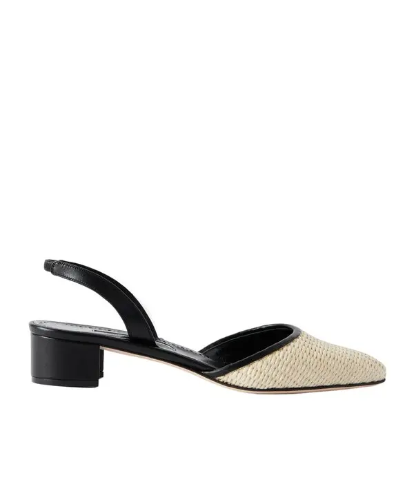Manolo Blahnik Raffia Slingback Block Heel Sandals