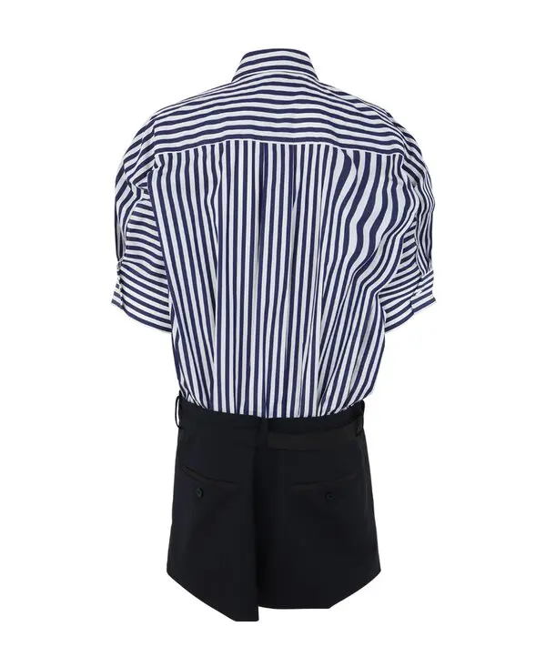 Sacai Striped Shirt Dress With Chest Patch Pocket And Belted Skirt