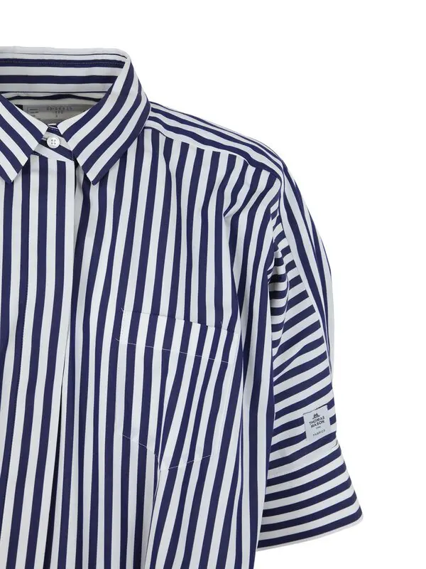 Sacai Striped Shirt Dress With Chest Patch Pocket And Belted Skirt