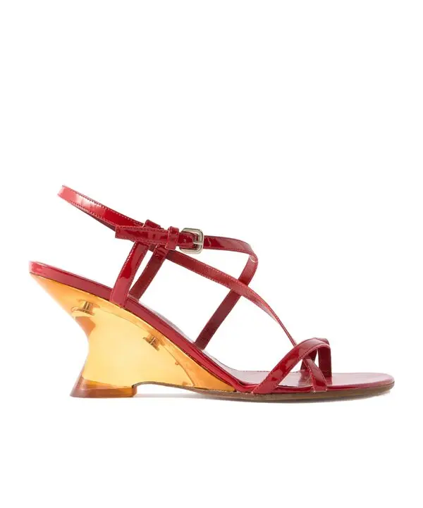 Dries Van Noten Patent Leather Wedge Sandals - Red