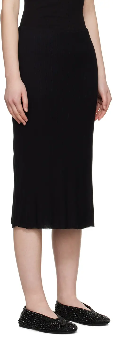 Khaite Fine-ribbed Midi Skirt With Raw Edge Hem