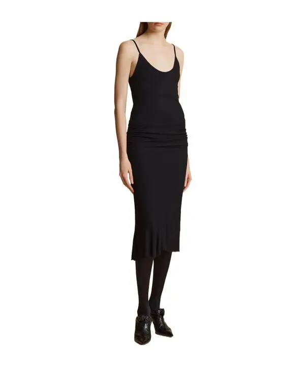 Khaite Fine-ribbed Midi Skirt With Raw Edge Hem
