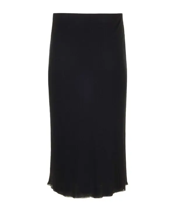 Khaite Fine-ribbed Midi Skirt With Raw Edge Hem - Black