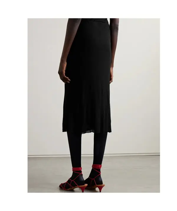 Khaite Fine-ribbed Midi Skirt With Raw Edge Hem