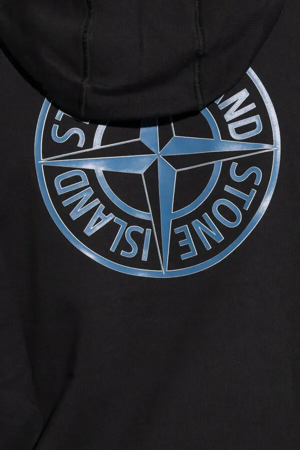 Stone Island Logo Printed Drawstring Hoodie