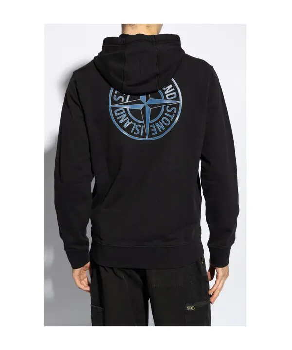 Stone Island Logo Printed Drawstring Hoodie